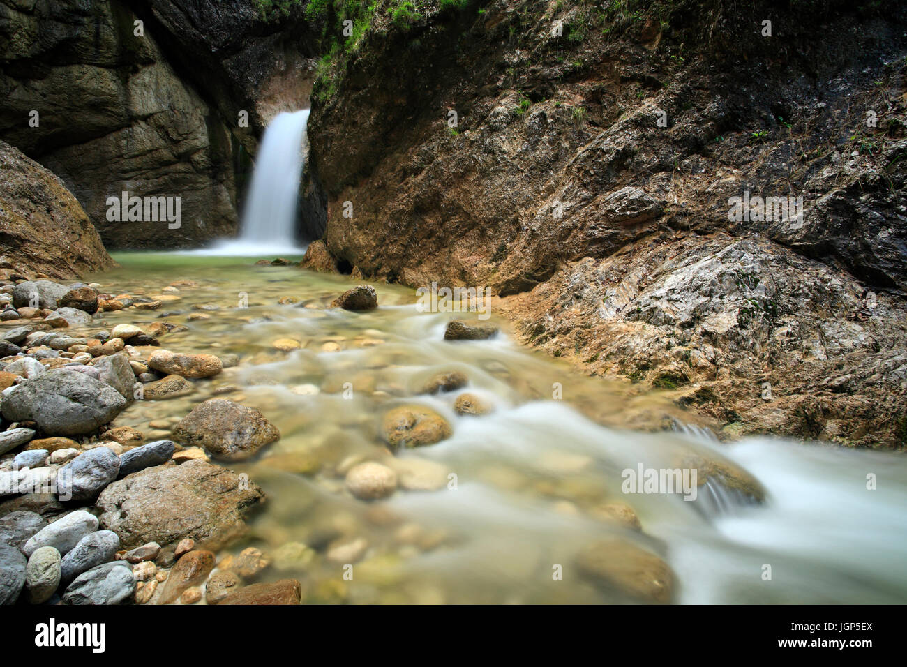 Waterfall of the Almbach, Almbach gorge, Berchtesgaden Alps ...