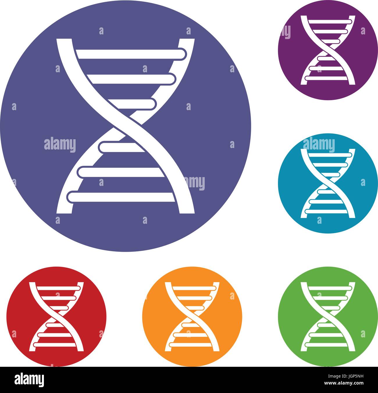 DNA icons set in flat circle reb, blue and green color for web Stock ...