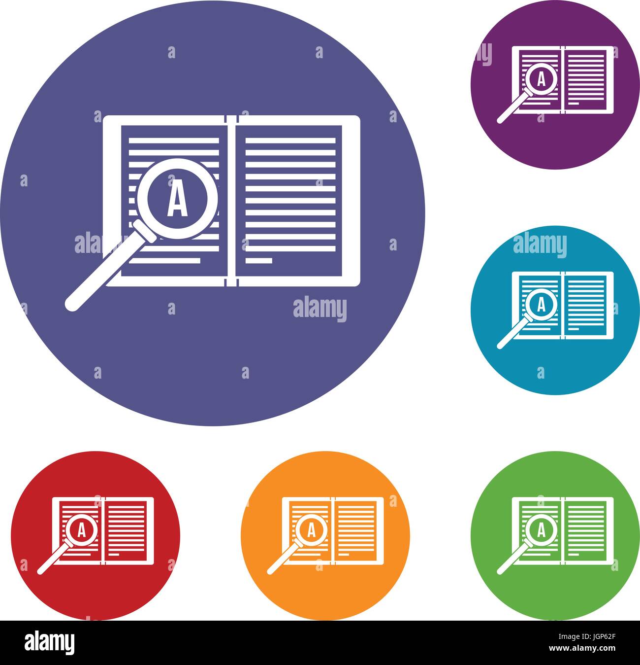 Magnifying glass over open book icons set Stock Vector Image & Art - Alamy