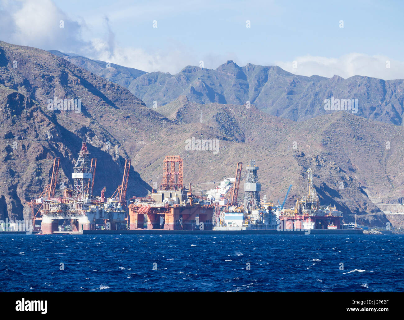 Mothballed oil rigs in Santa Cruz port on Tenerife, Canary Islands ...