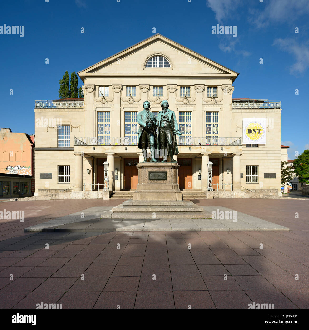 Goethe-Schiller-monument in front of the German national theater ...