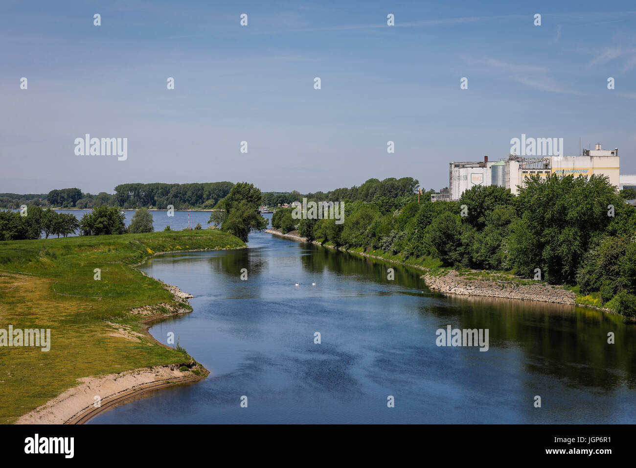 River Lippe, Lipper river mouth into the river Rhine, recultivated ...