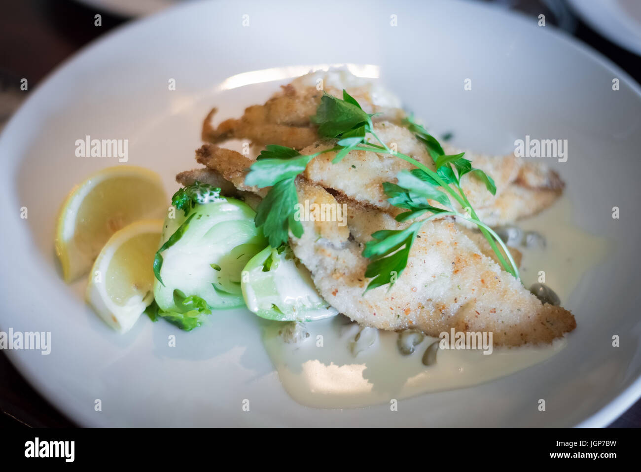 Sand Dabs entree from a restaurant in Monterey Stock Photo - Alamy