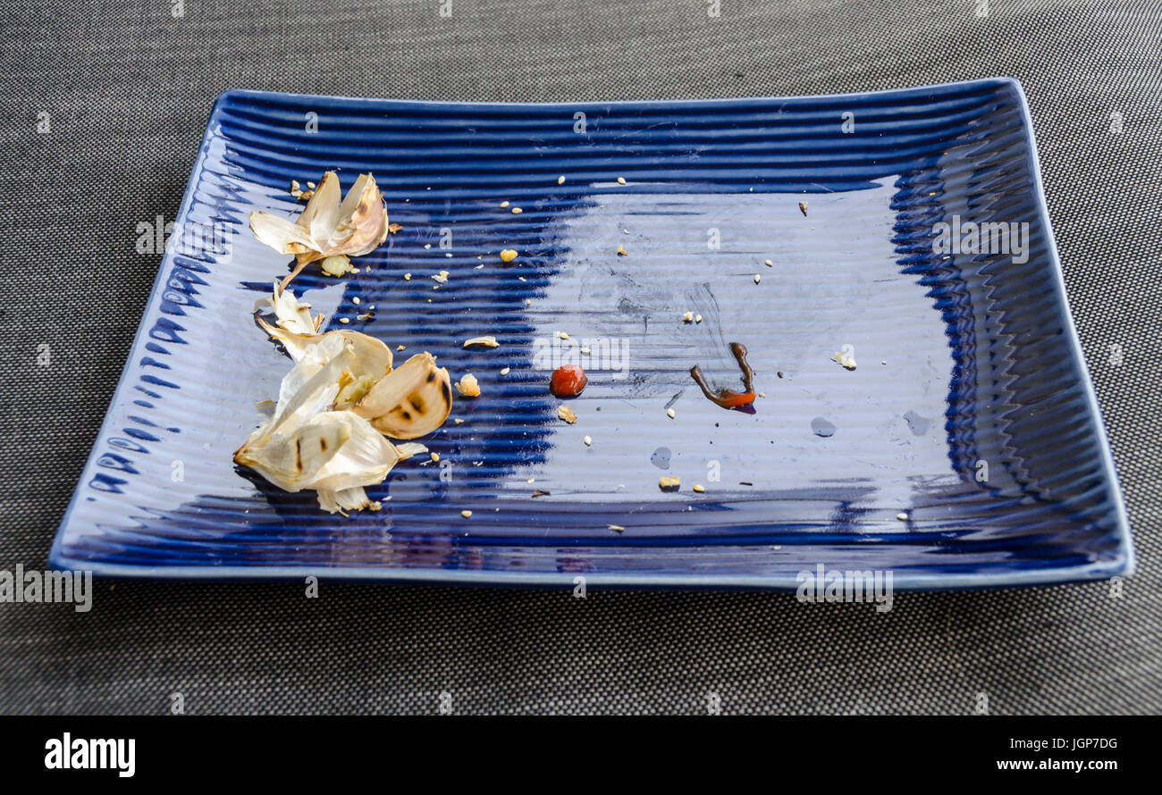 Used dinner plate after a burger meal Stock Photo - Alamy