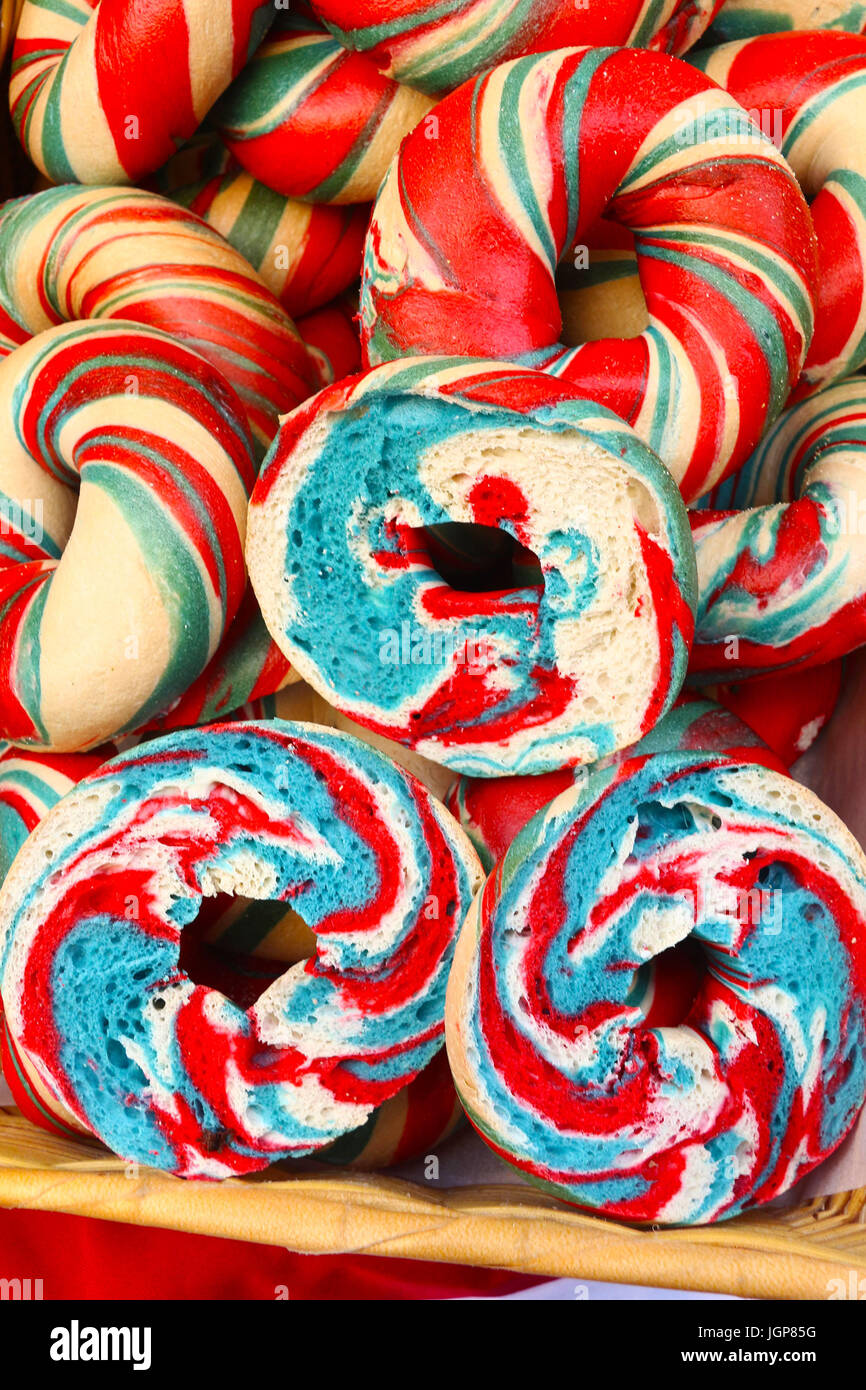 Bastille Day Bagels made with red, blue and white food coloring in ...