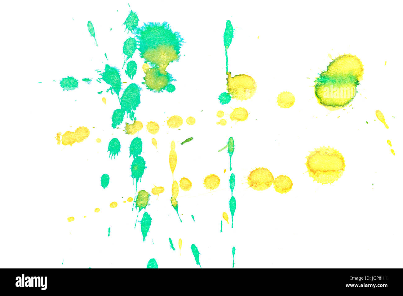 Abstract two-color yellow green ink splash. Ink blots. Elements of ...