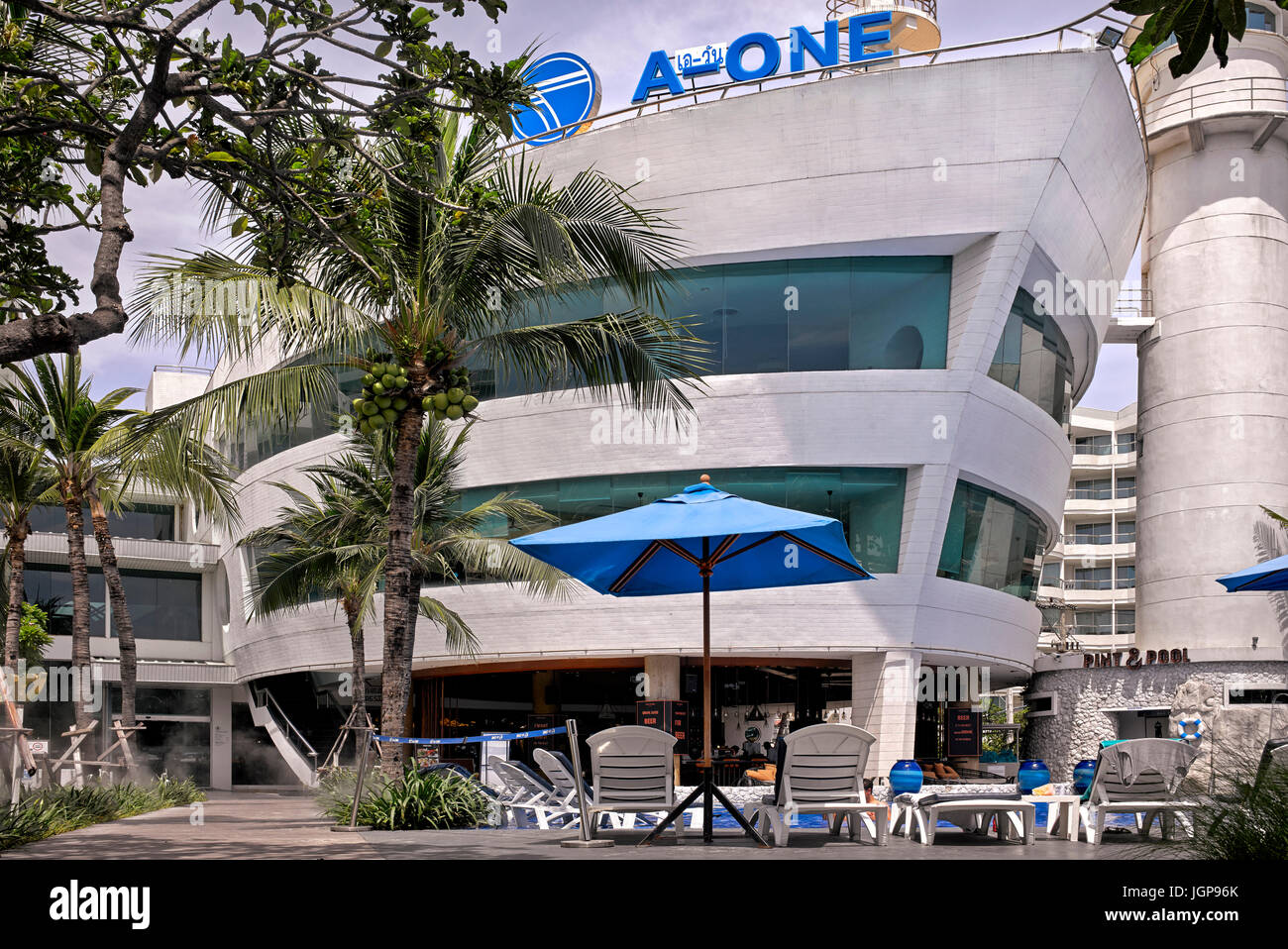 Unusual ship-like design of the A-One hotel Pattaya Thailand Southeast ...