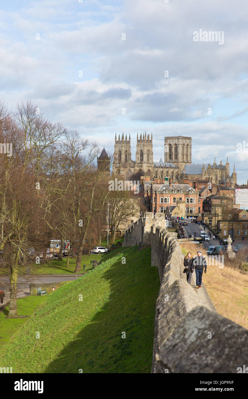 People walking the famous York City Walls in North Yorkshire UK Stock ...