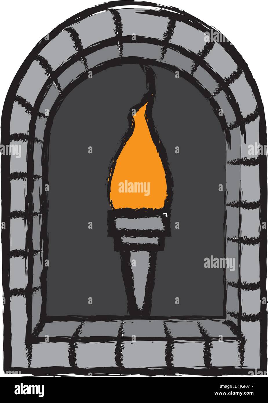 cartoon torch with frame brick decoration vector illustration Stock ...