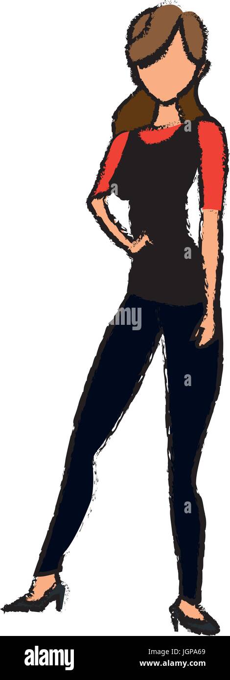 young woman standing character portrait vector illustration Stock ...