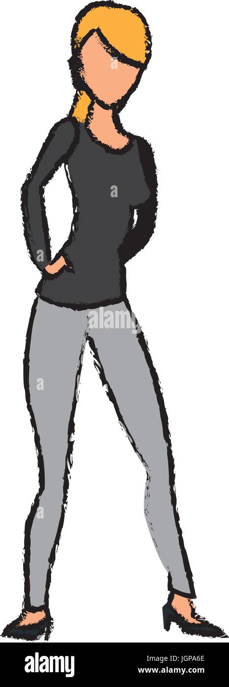 young woman standing character portrait vector illustration Stock ...