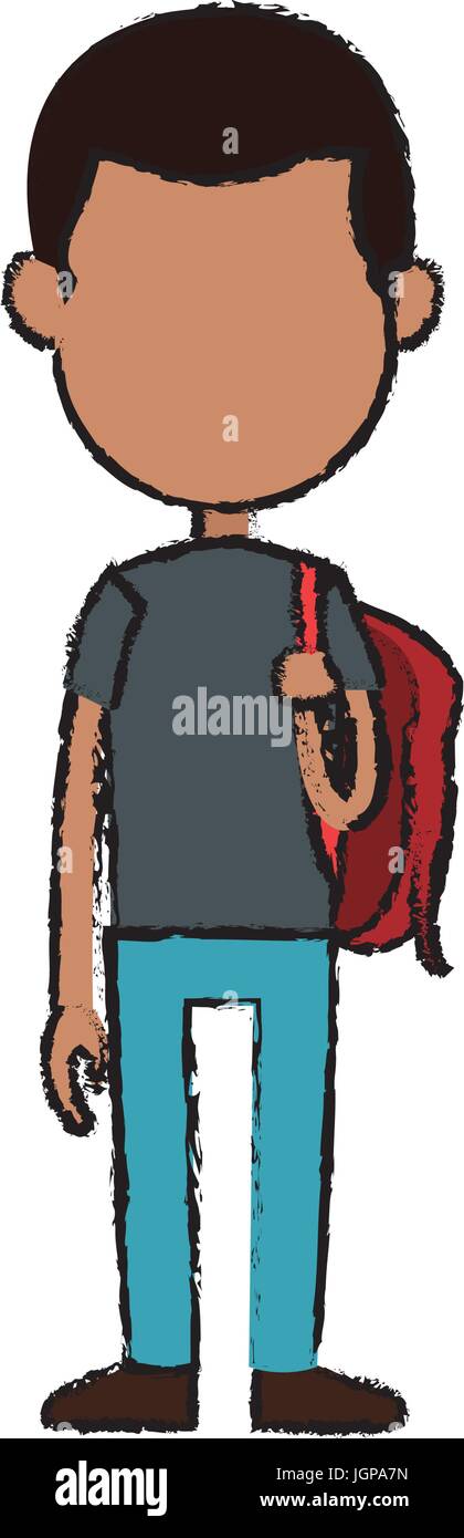 boy cartoon student young character backpack vector illustration Stock ...
