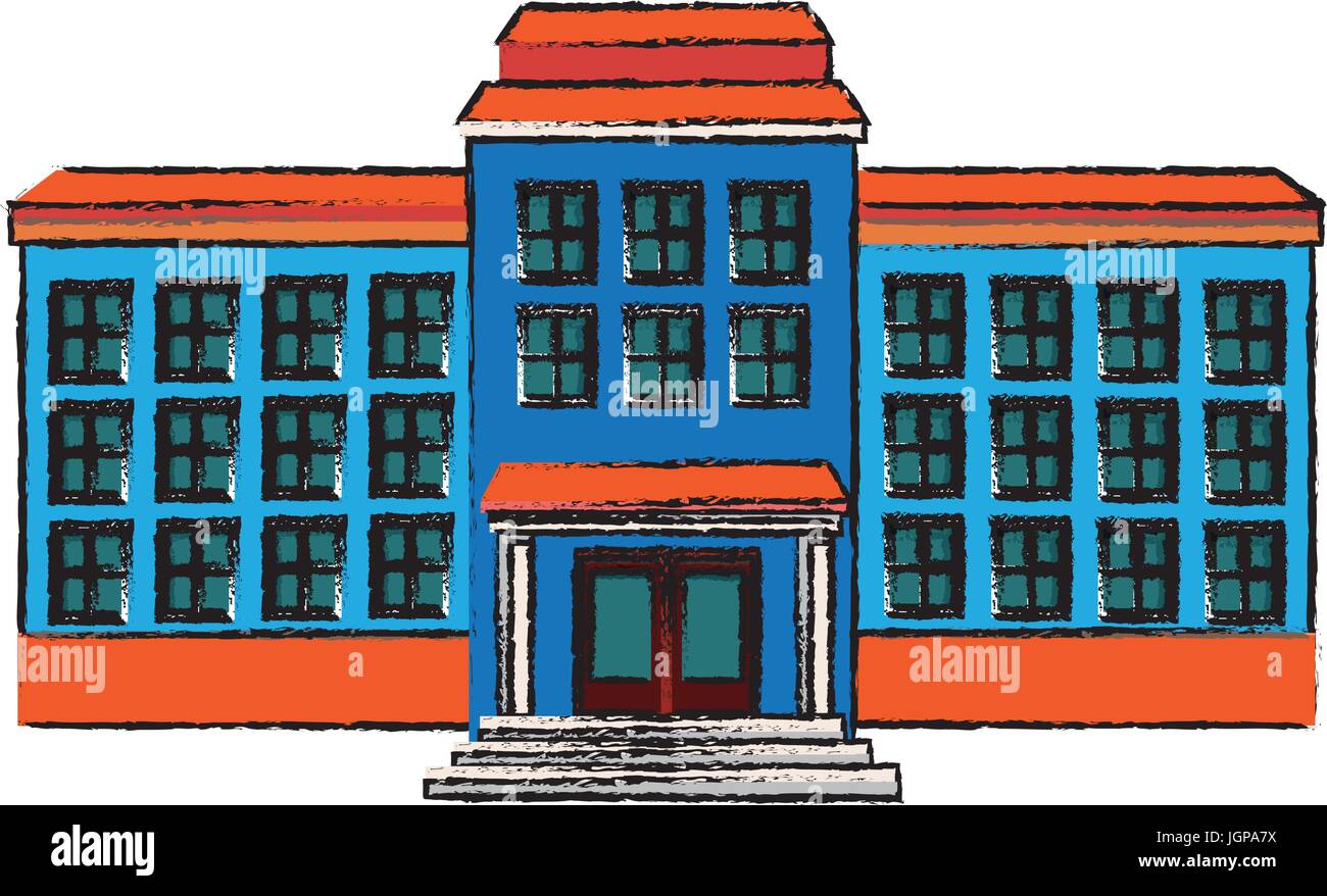 school building exterior windows doors architecture vector illustration ...