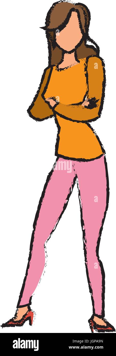 young woman standing character portrait vector illustration Stock ...