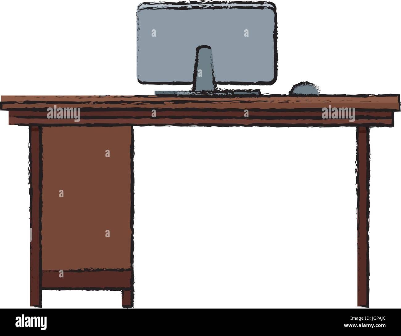office desk computer workspace furniture vector illustration Stock ...
