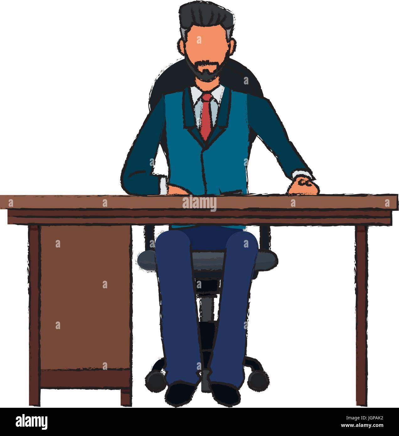business man sitting desk working vector illustration Stock Vector ...