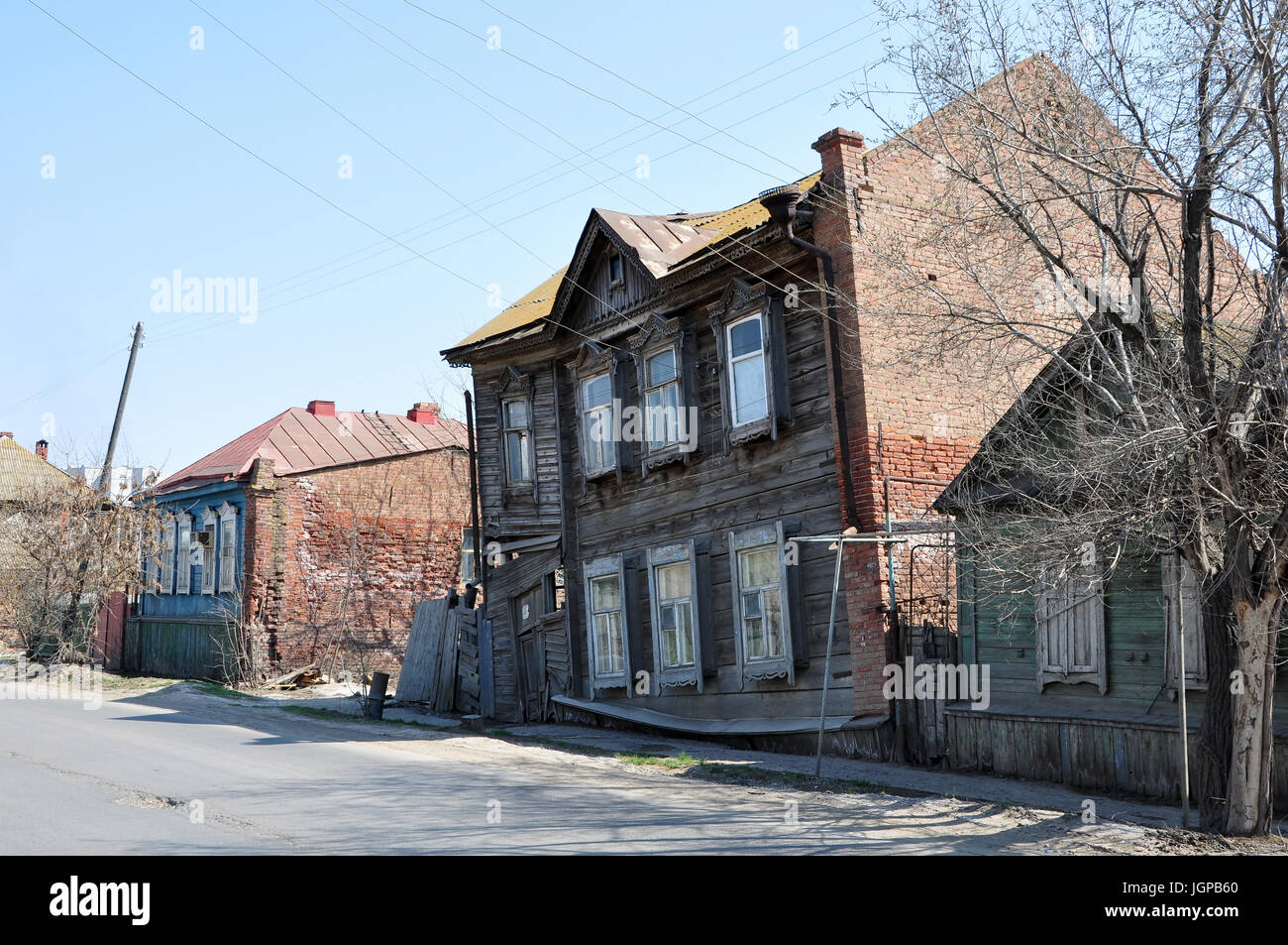 Old wooden rickety house in the city of Astrakhan Stock Photo - Alamy