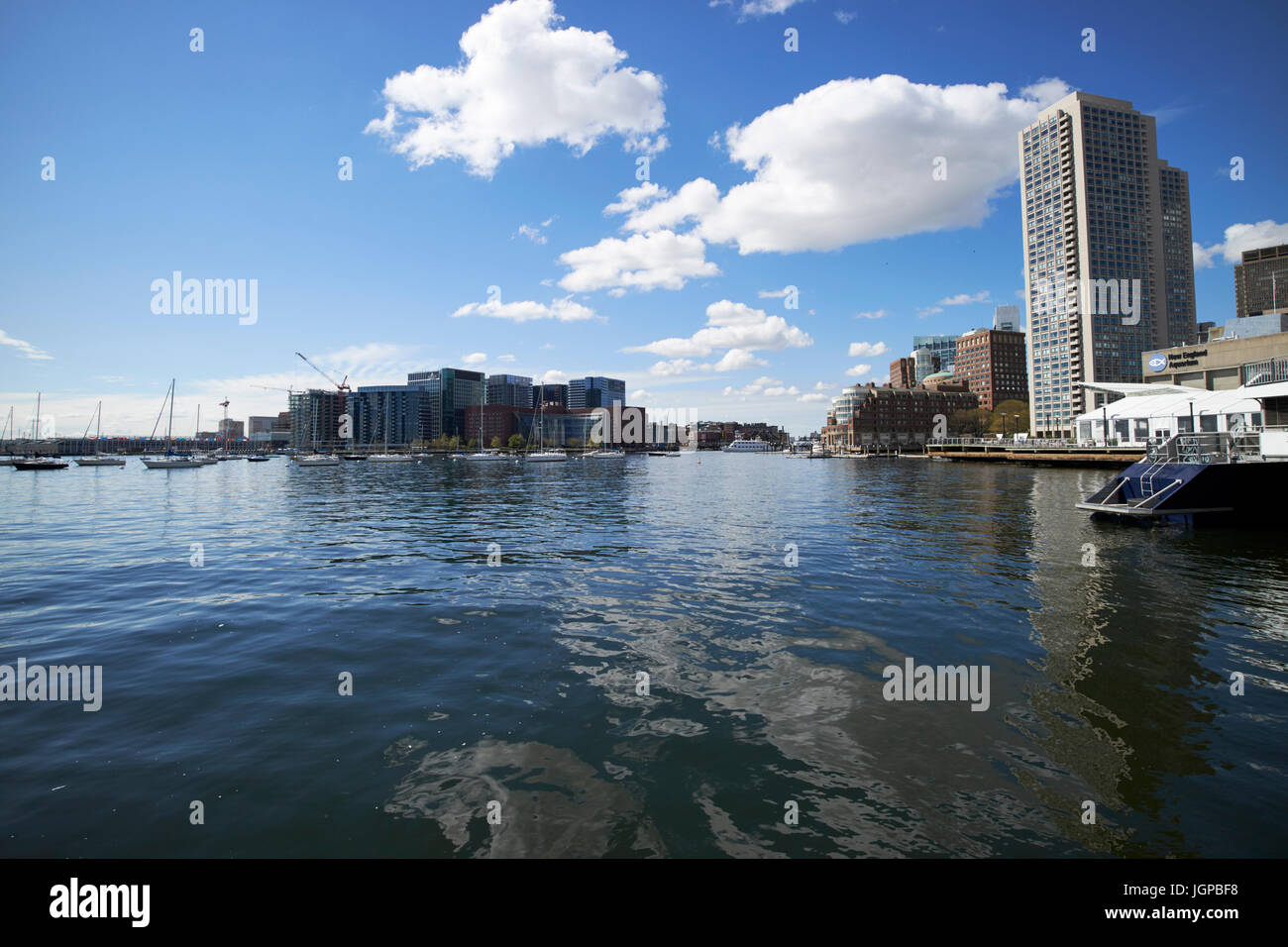 view of boston waterfront harbour including harbor towers and fan pier ...