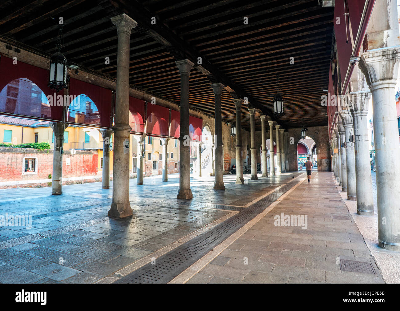 Empty fish market on the street called "de le Beccarie or Panataria" in ...