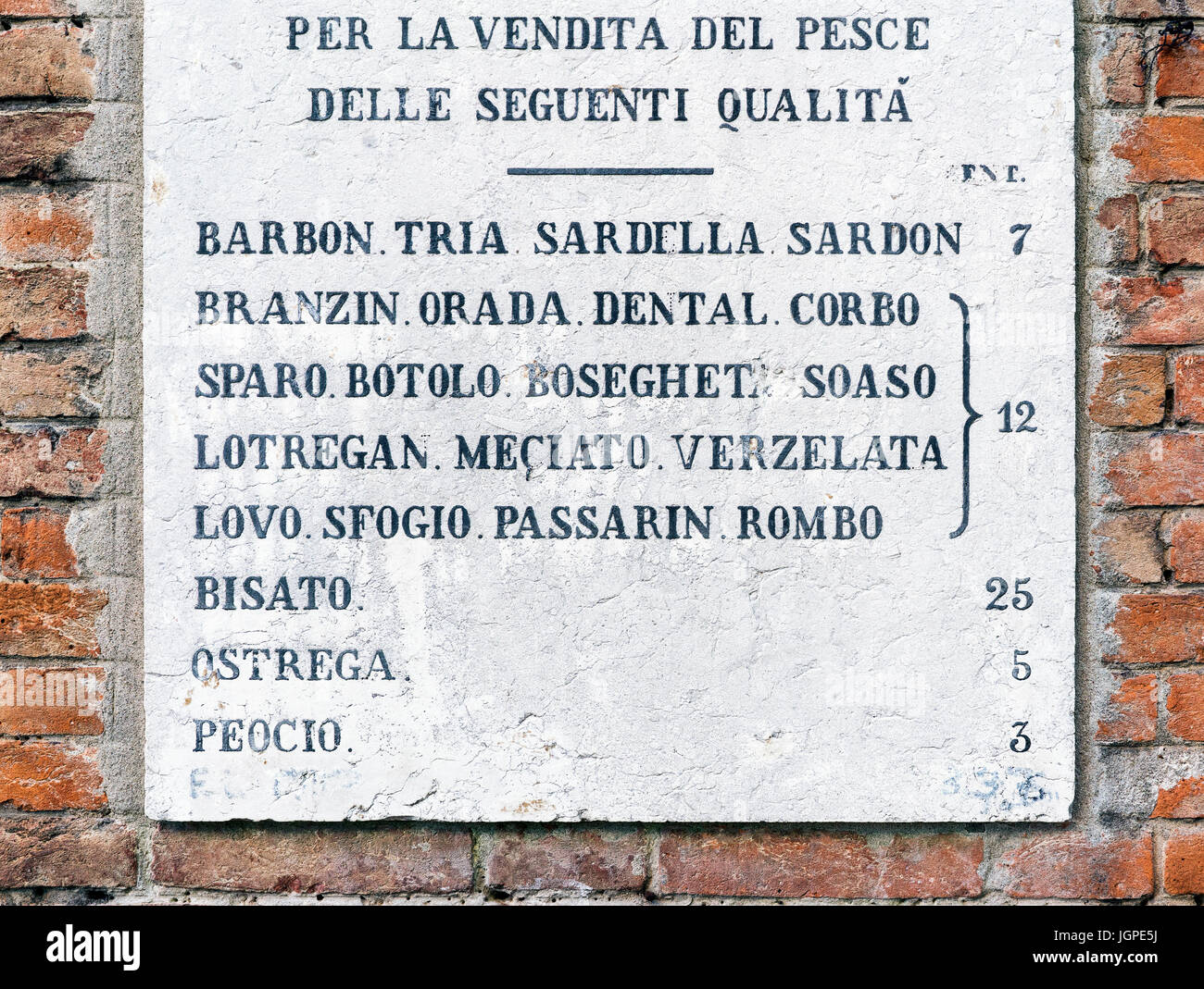Public poster with list of official fish prices at the fish market in ...