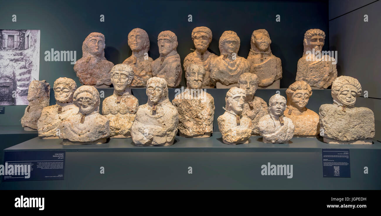Display of funerary busts, historical artifacts, exhibited in the ...