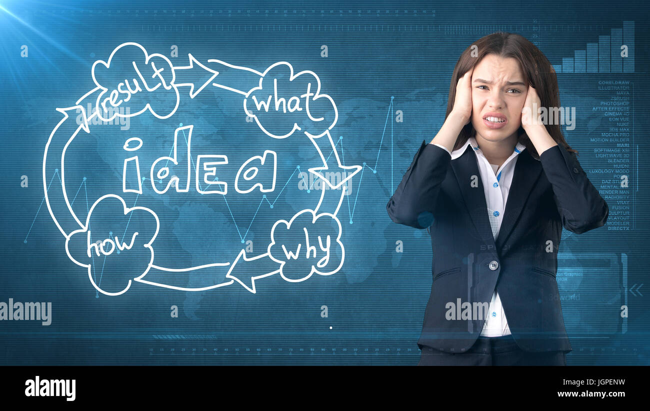 Creative ideas concept, sad businesswoman thinking under stress on ...