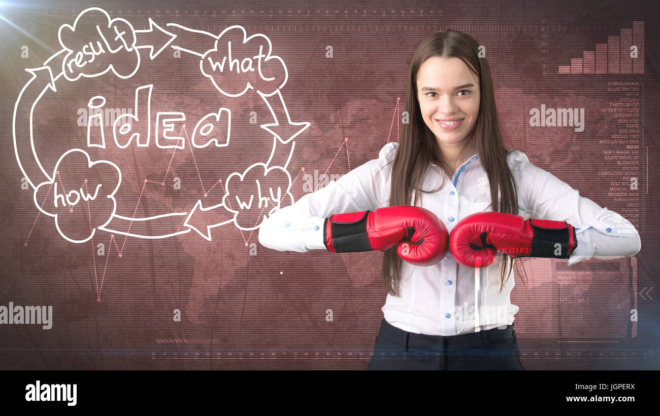 Creative ideas concept, boxing businesswoman standing on fight pose on ...