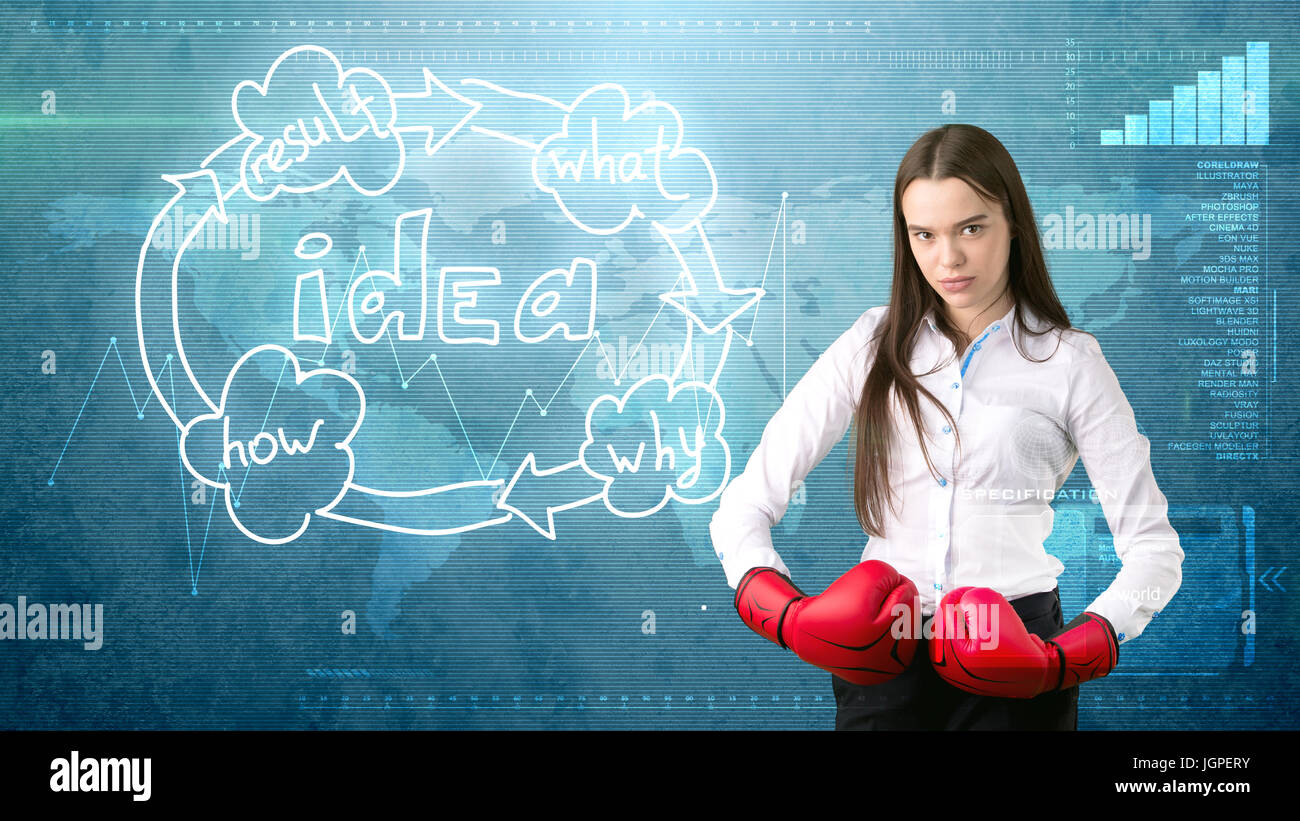 Creative ideas concept, boxing businesswoman standing on fight pose on ...