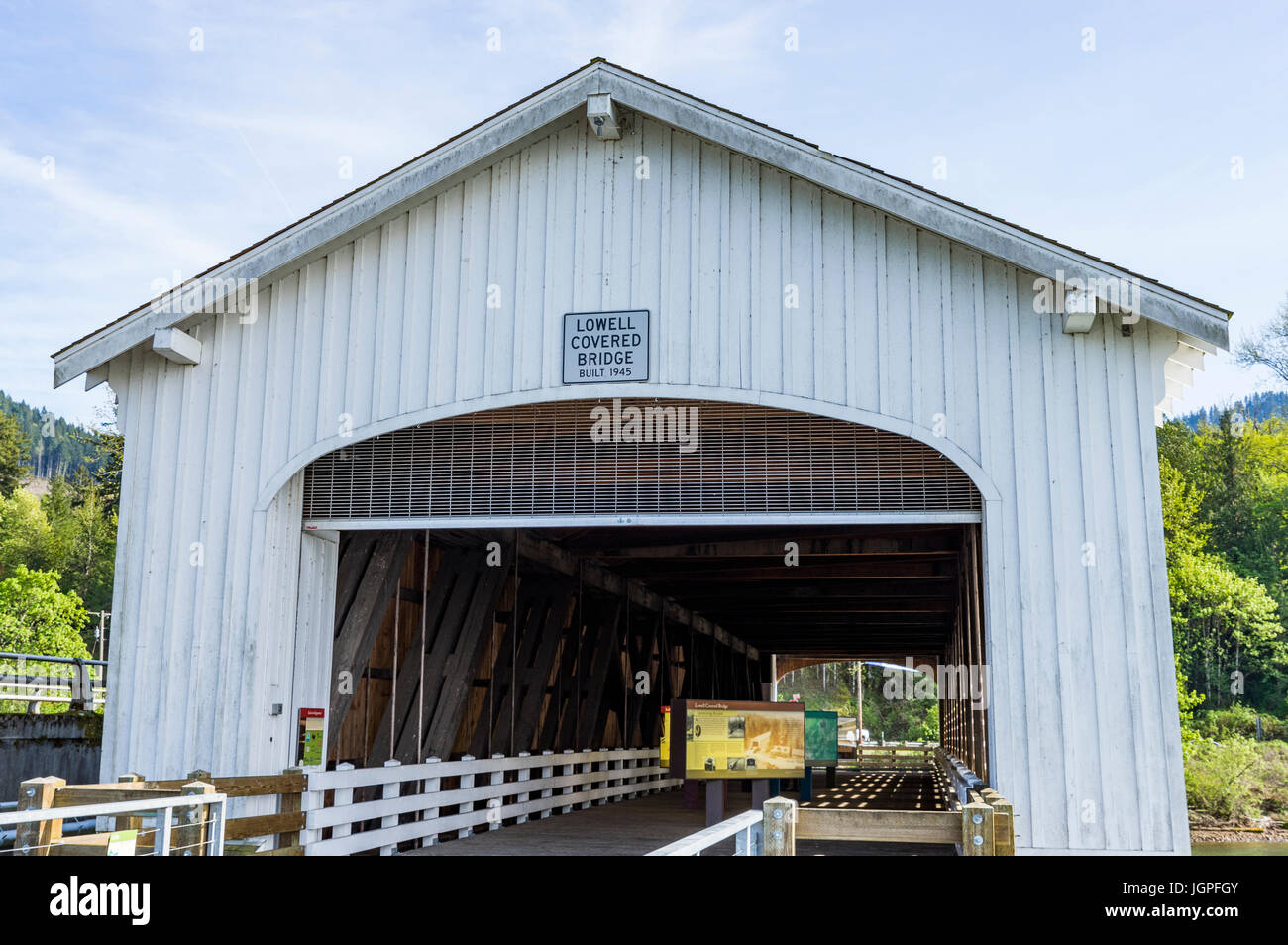 Historic Lowell Covered Bridge crosses the middle fork of the ...