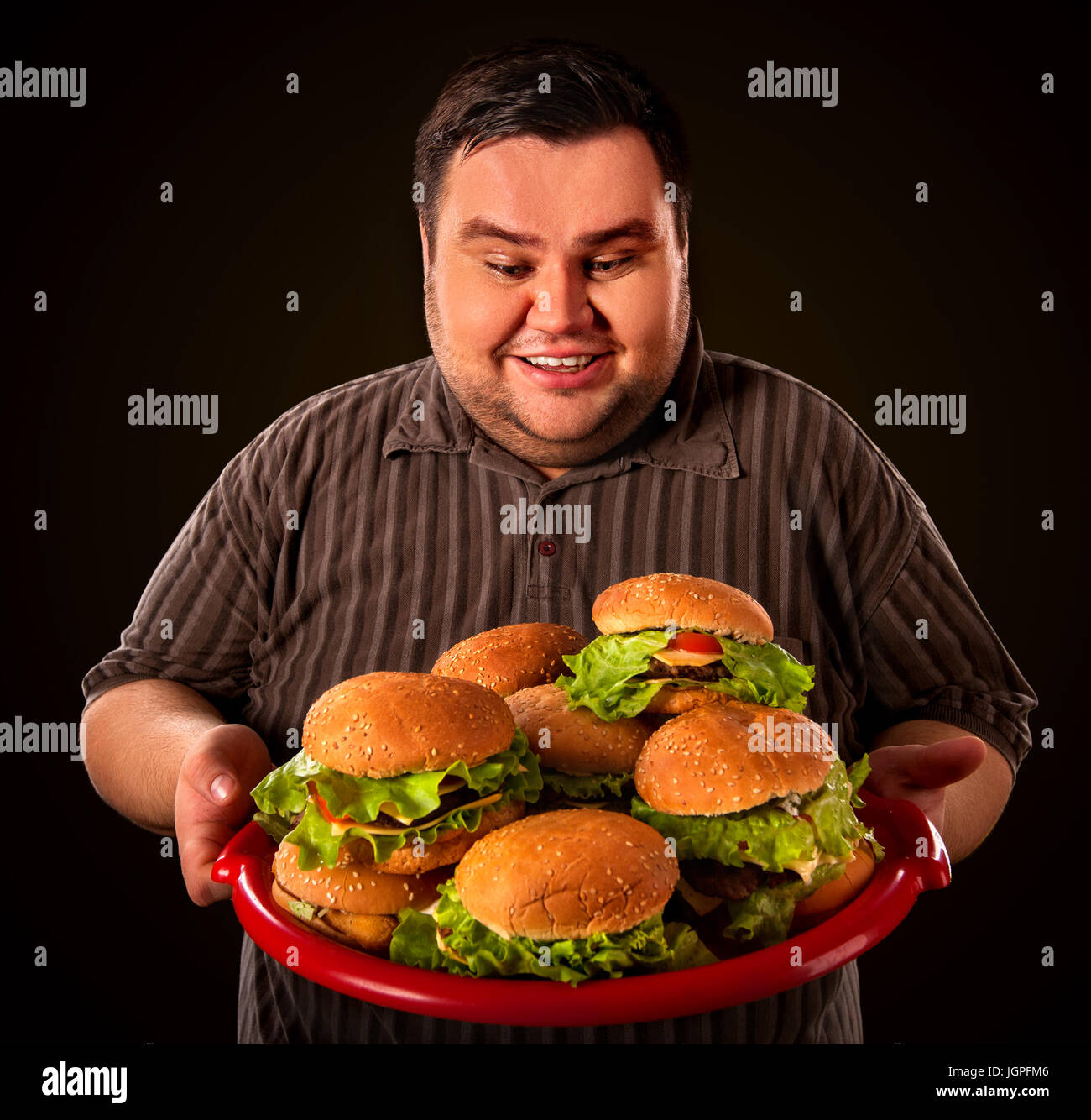 Fat Man Eating Fast Food Hamberger Breakfast For Overweight Person Fat Man Eating Fast Food Hamberger Breakfast For Overweight Person