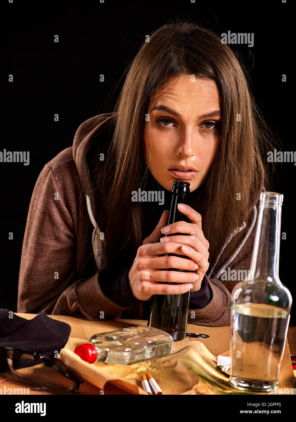 Woman alcoholism is social problem. Female drinking cause poor health ...