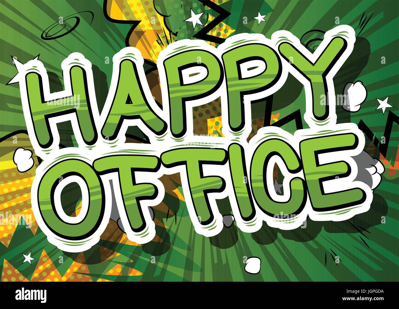 Happy Office - Comic book style phrase on abstract background Stock ...