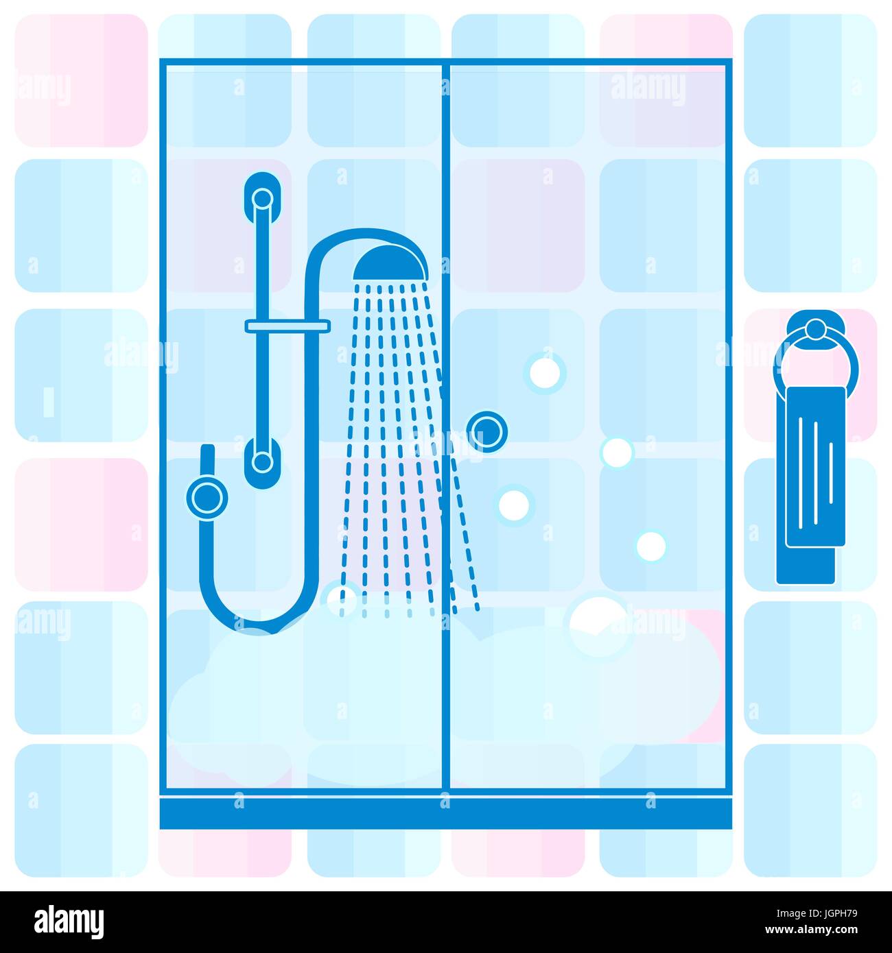 Cute vector illustration of bathroom: shower cabin, shower, soap ...