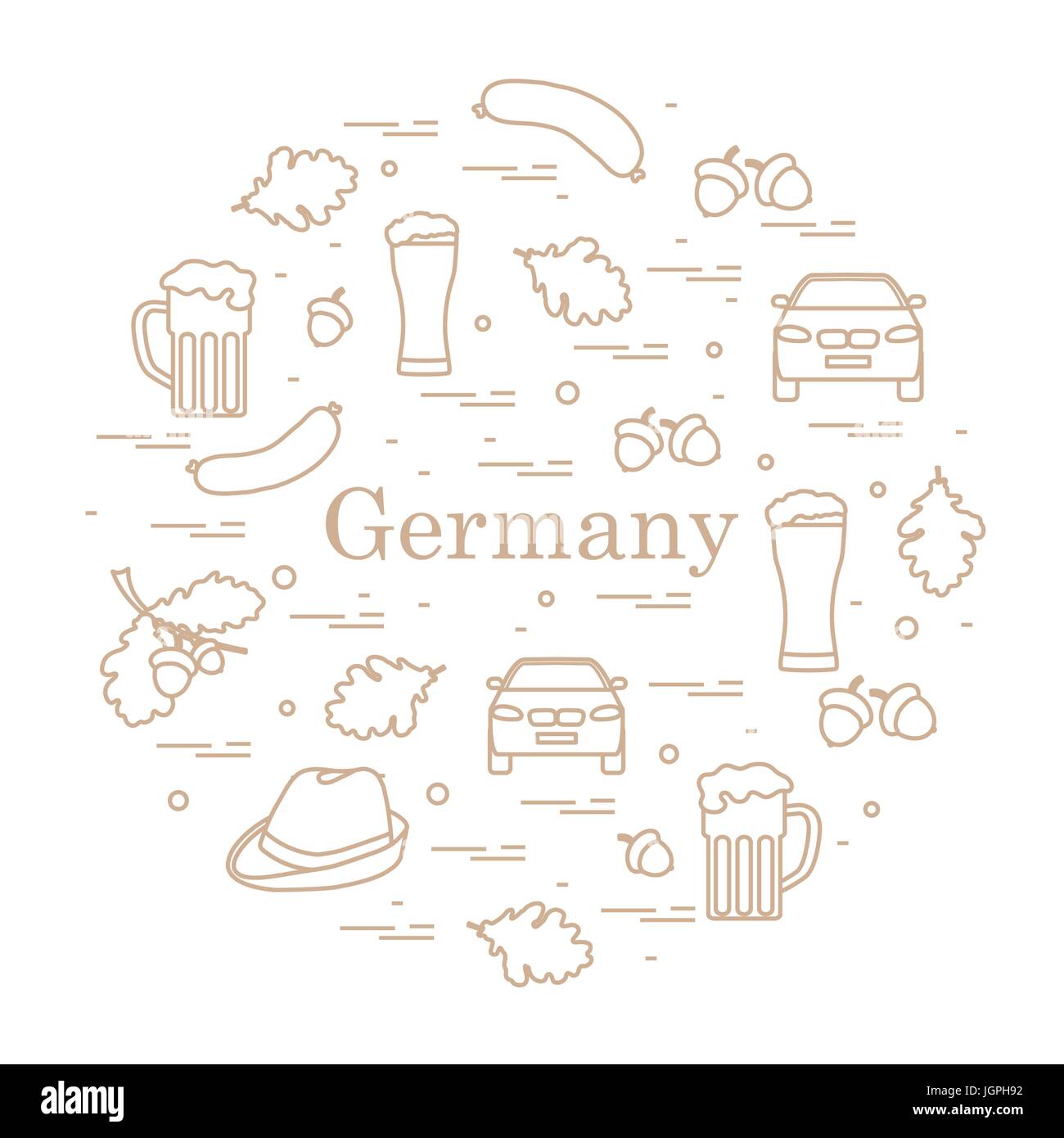 Vector illustration with various symbols of Germany arranged in a ...