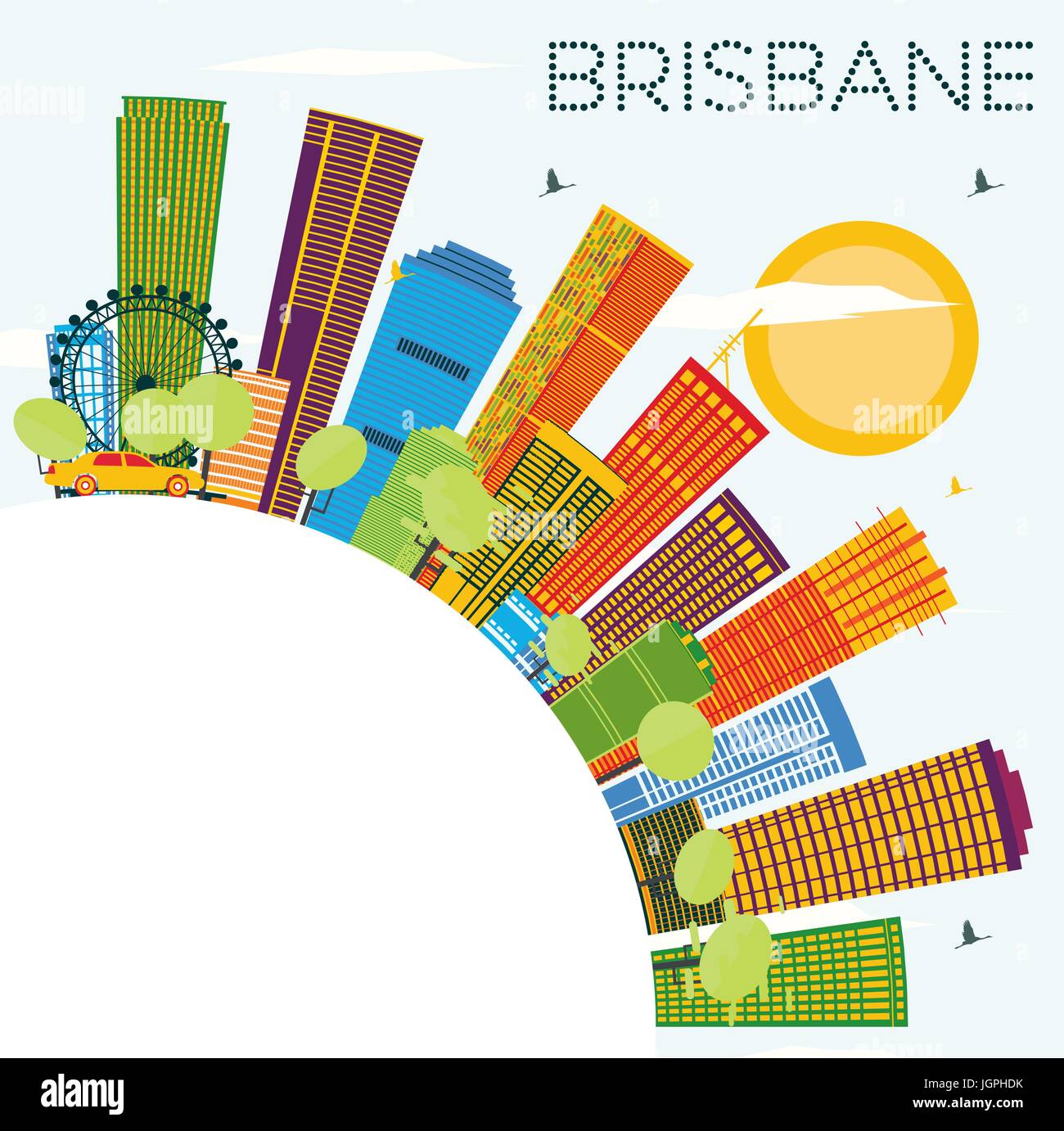 Brisbane Skyline with Color Buildings, Blue Sky and Copy Space. Vector ...