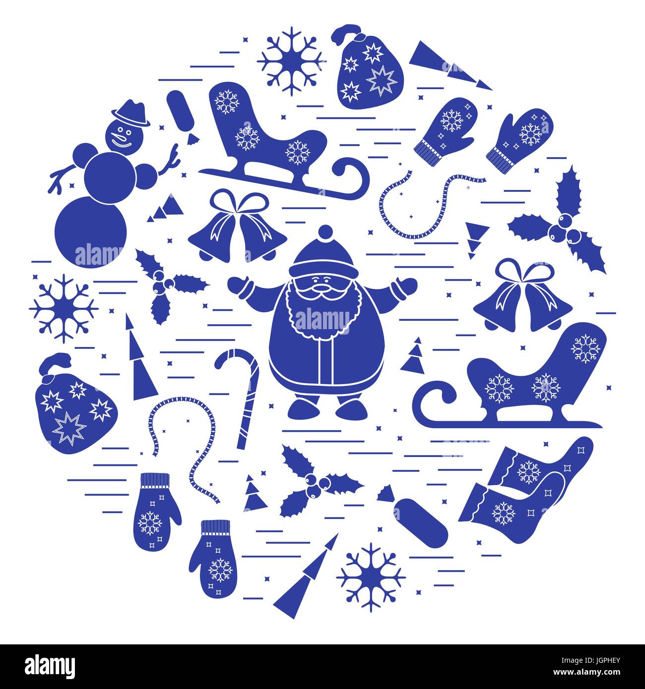 Vector illustration of different new year and christmas symbols ...