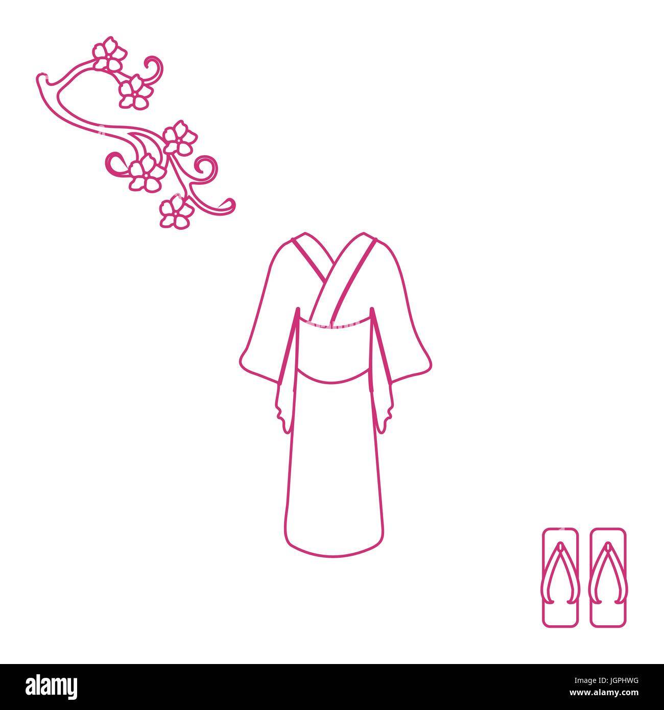 Cute illustration of branch of cherry blossoms and traditional japanese ...