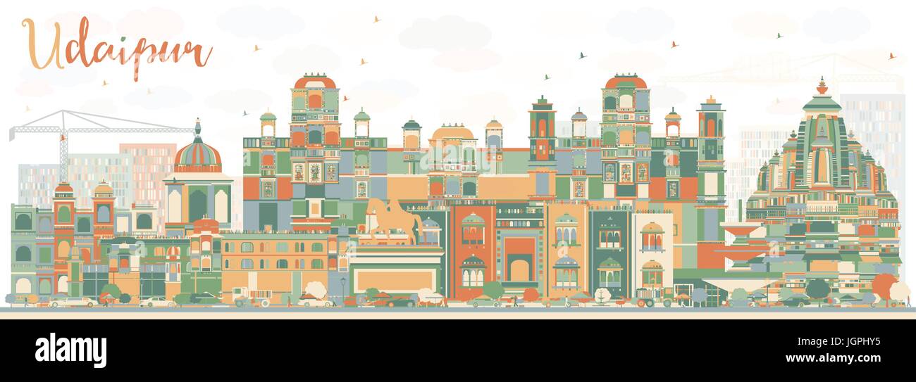 Abstract Udaipur Skyline with Color Buildings. Vector Illustration ...