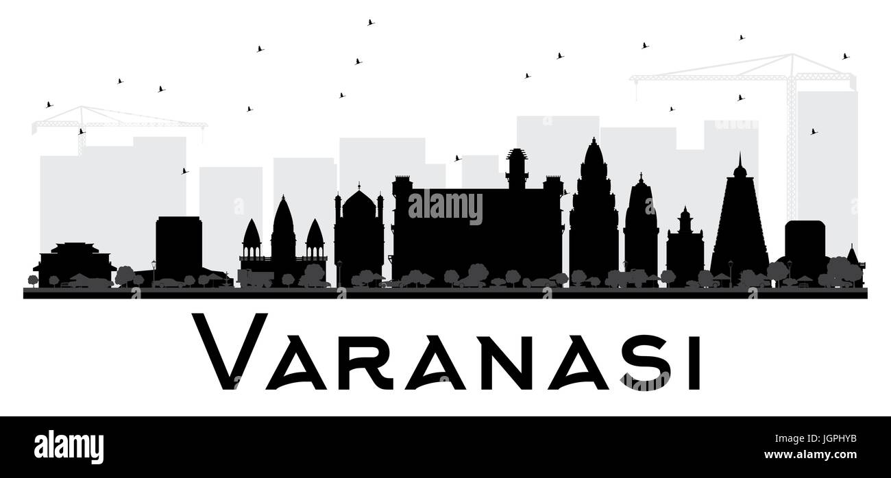 Varanasi City skyline black and white silhouette. Vector illustration ...