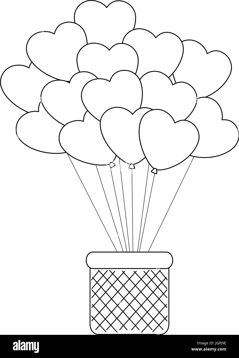 basket with balloons in heart shape icon over white background vector ...