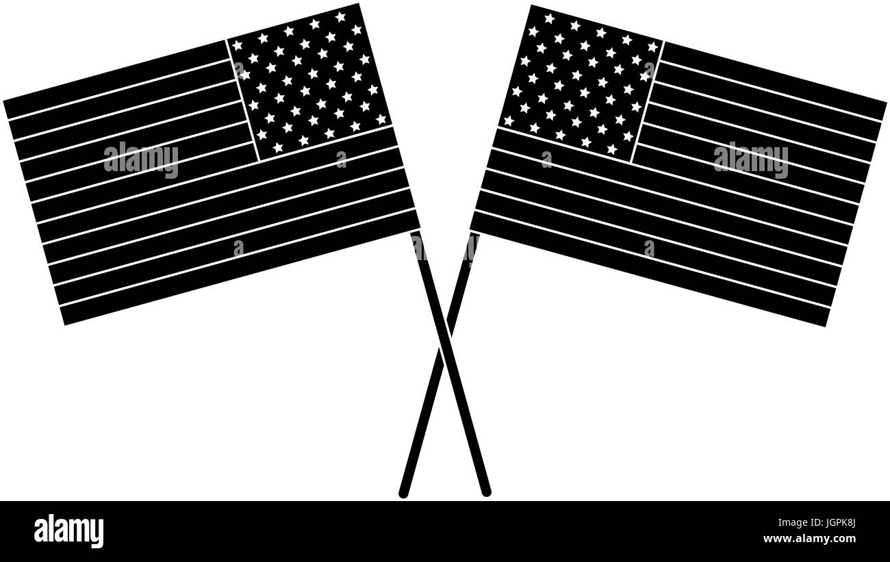 usa country flags crossed icon over white background vector ...