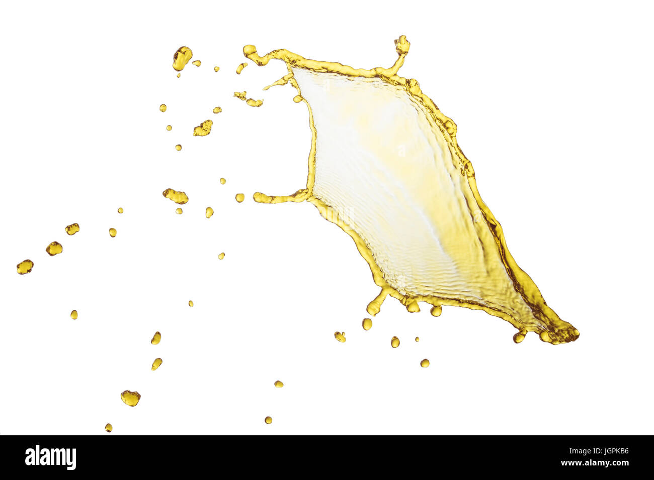 beautiful yellow liquid splash isolated over white background and many ...
