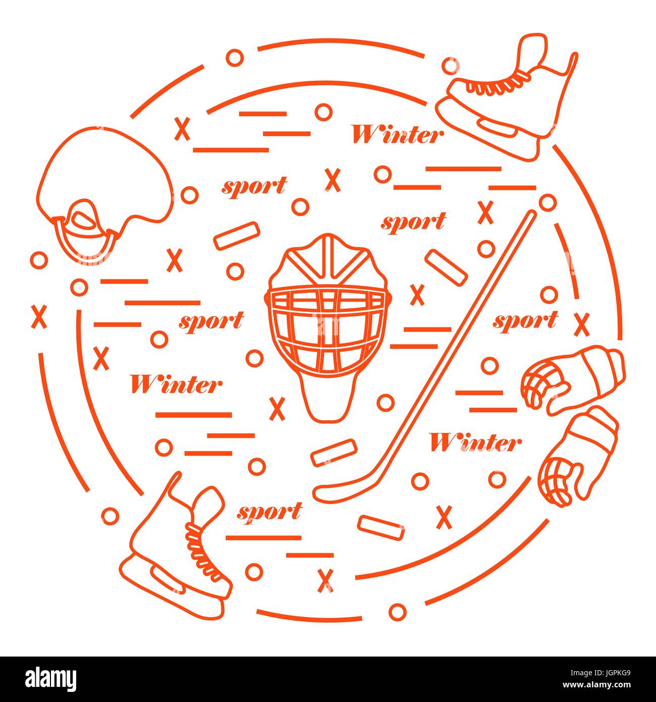 Vector illustration of various subjects for hockey arranged in a circle ...
