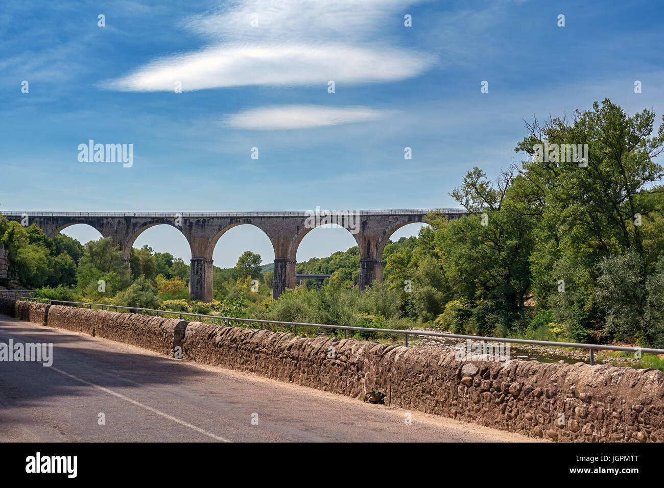 The bridge over the Ardeche river near the village of Vogue in the ...