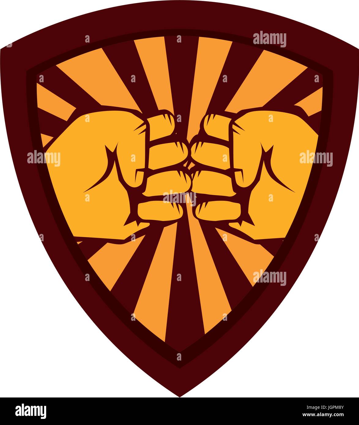 shield with Hands with clenched fist icon over white background vector ...