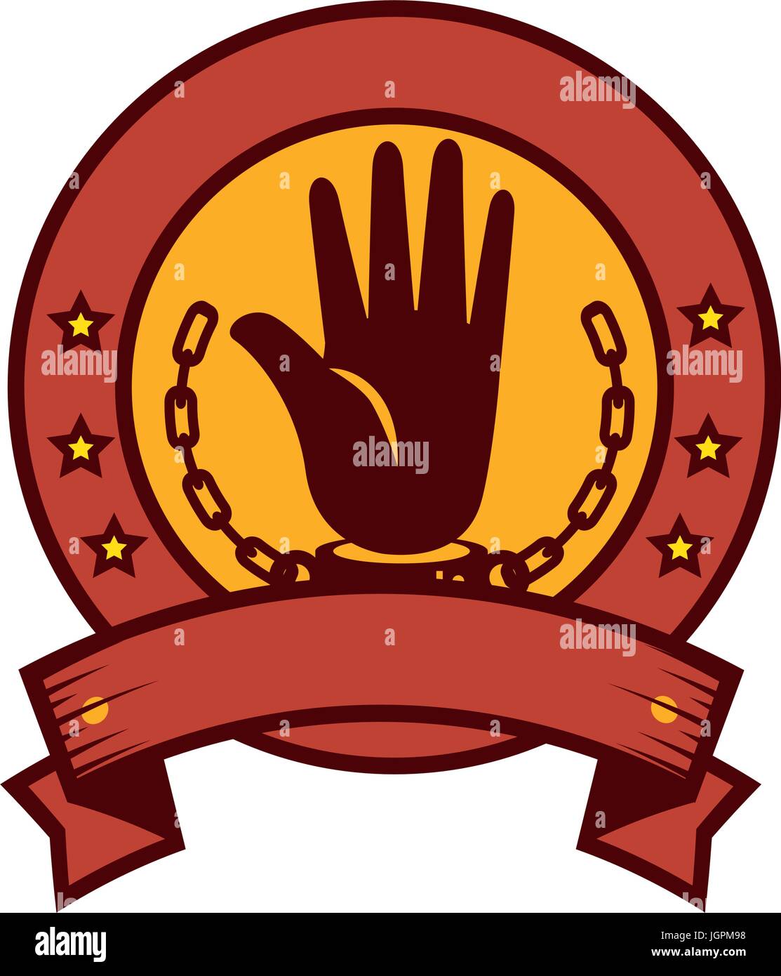 seal stamp with hand with handcuffs and chain icon over white ...