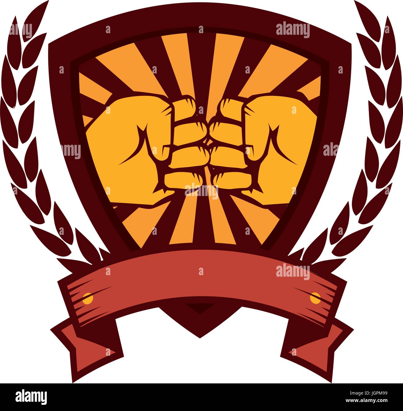 shield with Hands with clenched fist icon over white background vector ...