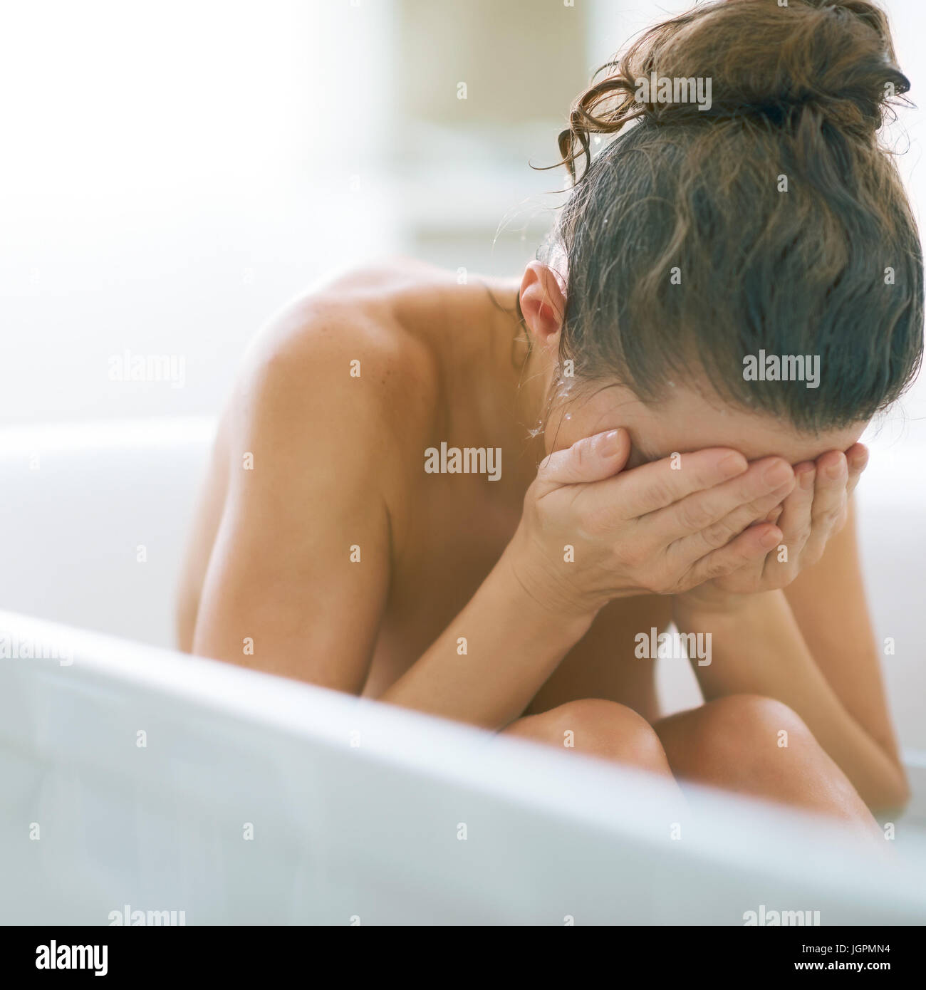 Stressed Young Woman Sitting In Bathtub Stock Photo Alamy Stressed Young Woman Sitting In Bathtub Stock Photo Alamy