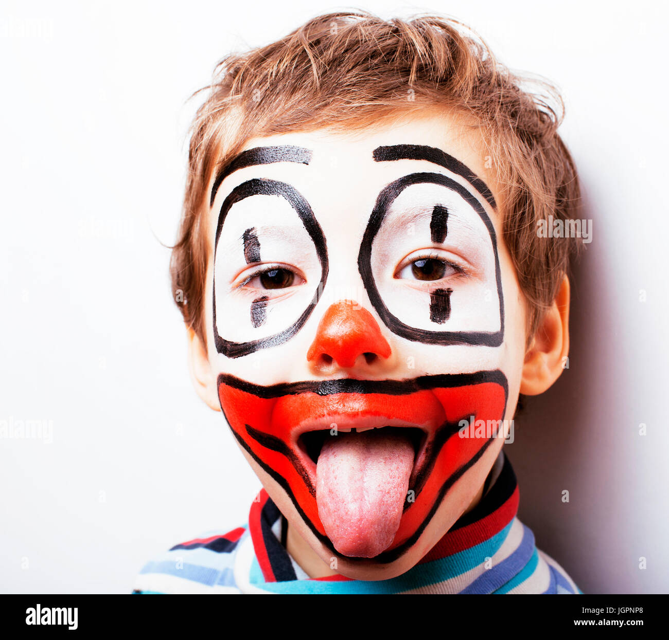 little cute boy with facepaint like clown, pantomimic expression Stock ...