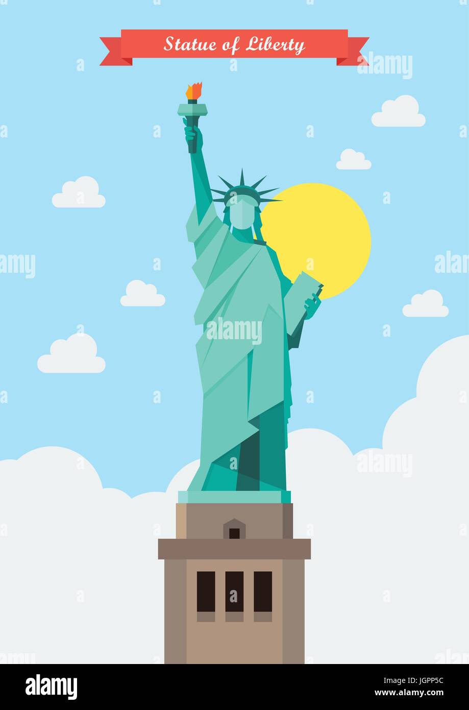 Statue of liberty illustration. Flat style design Stock Vector Image ...